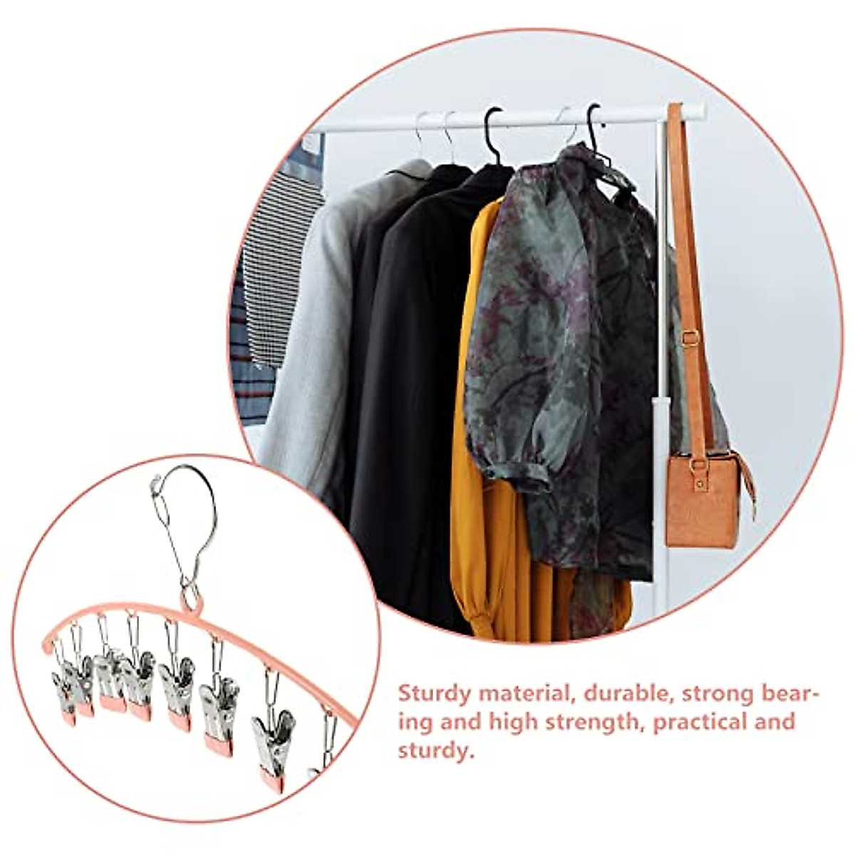 Cabilock Hat Organizer 10 Clips Stainless Steel Laundry Drying Rack Clothes Hanger Sock Hanger Hat Hanger Windproof Dryer Rack for Baby Clothes, Socks, Drying Towels, Diapers Hat Rack