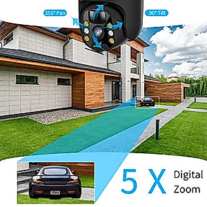 [100% Wireless & Solar Powered ] 2-Way Audio Solar Security Camera Outdoor, WiFi 360° PTZ Dome Camera, 10000mAh Rechargeable Battery Wireless Surveillance Camera, Pan Tilt Camera, Color Night Vision