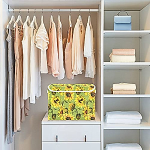 innewgogo Sunflowers Storage Bins with Lids for Organizing Baskets Cube with Cover with Handles Oxford Cloth Storage Cube Box for Books