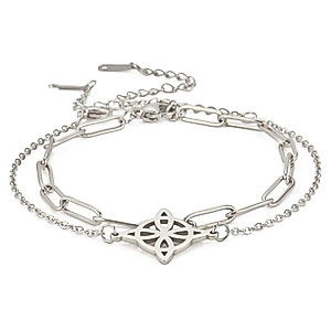 Witches Knot Bracelet For Women Celtic Knot Wiccan Symbol Layered Bracelet Stainless Steel Unique Charm Adjustable Double Layer Bracelet (silver, Stainless Steel)
