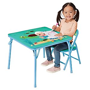 CoComelon Table & Chair Set for Toddlers 24-48M, Includes 1 Table & 1 Chair - Sturdy Metal Construction, Table: 20" L x 20" W x 16.4" H, Chair: 12" L x 11.6" W x 17.7" H - Weight Limit: 70 lbs