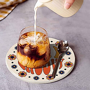 Pznen Stay Groovy Coasters for Drinks Office Coffee Table Seventies Retro Hippie Flowers Wreath in Circle Daisies Floral Living Room Decor Set of 2 for Cold Drinks Wine Mugs and Cups 4 Inch