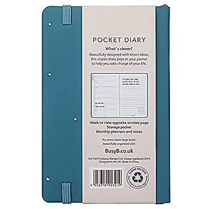 Busy B Pocket Diary January to December 2022 - Teal Faux Leather Week to View Planner with Notes and Pocket Grey