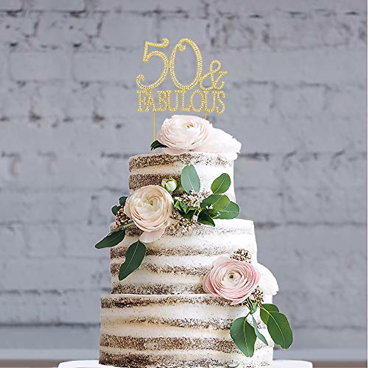 50 Cake Topper - Premium Gold Metal - 50 and Fabulous - 50th Birthday Party Sparkly Rhinestone Decoration Makes a Great Centerpiece - Now Protected in a Box