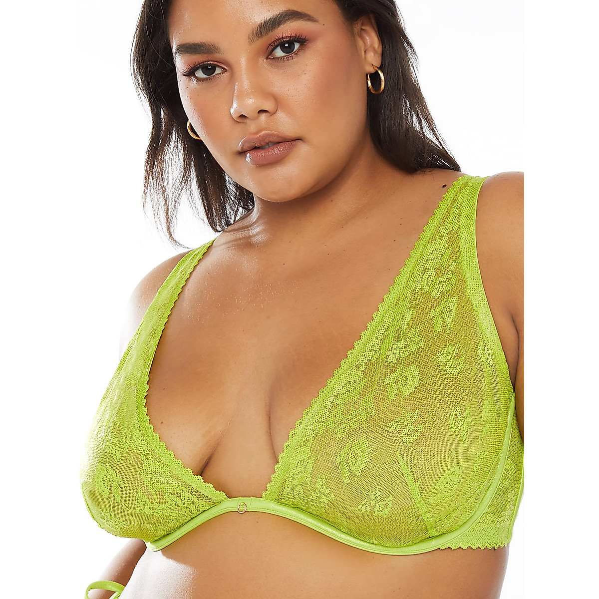Savage X Fenty, Women's, Caged Lace Unlined Bra with Tie, Fuji Apple Green, 38DDD
