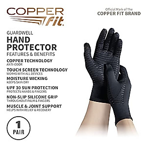 Copper Fit Guardwell Gloves Full Finger Hand Protection, Small/Medium, Black