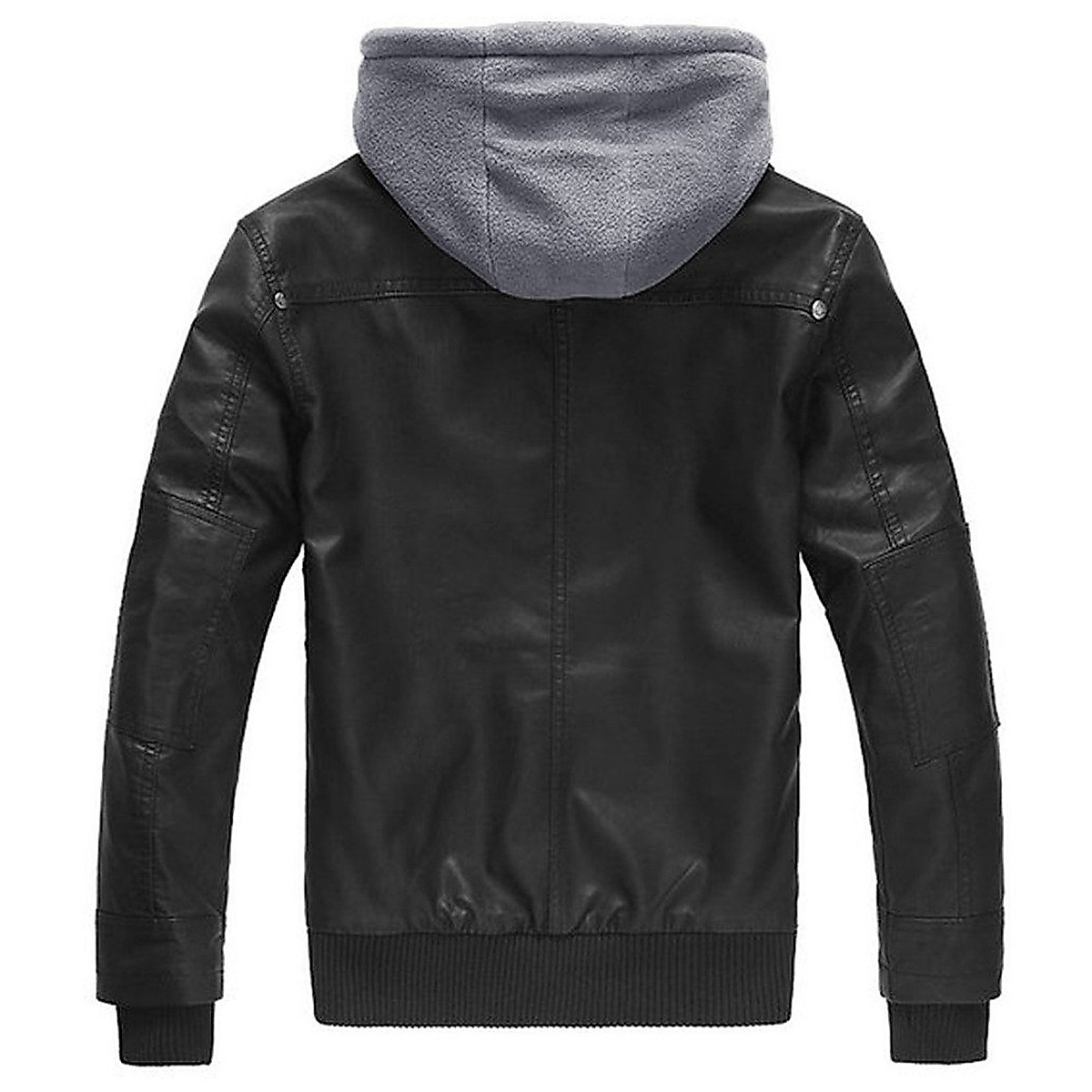 wantdo Men's Faux Leather Jacket Hooded Motorcycle Coat Black XX-Large (Thick)