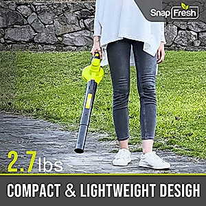 SnapFresh Leaf Blower - 20V Cordless Leaf Blower with 2.0Ah Battery & Charger, 130 MPH 140CFM Electric Leaf Blower for Lawn Care, Battery Powered Lightweight Leaf Blower for Yard Patio (Green)