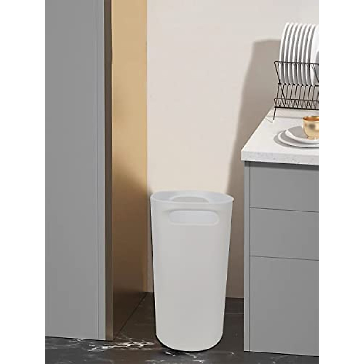 Feiupe Small Wastebasket, 2.6 Gallon Small Trash Can Bathroom Wastebasket Garbage Can for Kitchen Office Bathroom Bedroom (Pack of 2, White+Gray)