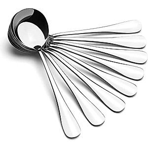 Soup Spoons, AmoVee Wholesale Stainless Steel Alpha Round Spoons, Set of 8