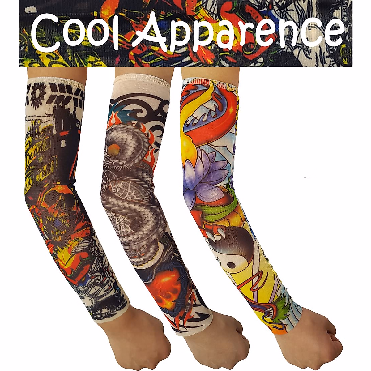 iToolai Temporary Tattoo Sleeves for Kids, Fake Slip On Arm Sunscreen Sleeves, 6pcs - Eagle,Skull,Dragon,Clown, Snake,etc