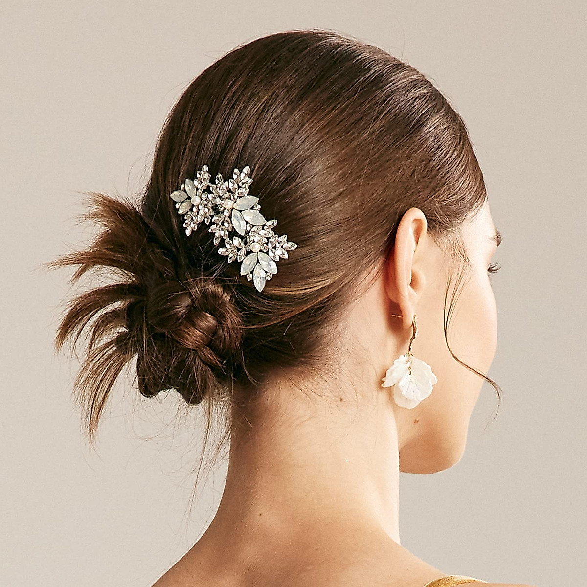 AW BRIDAL Opal Crystal Hair Comb Bridal Hair Pieces Retro Bridal Hair Clips Wedding Hair Accessories for Brides and Bridesmaids (Silver)