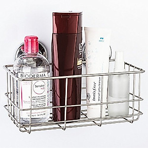 SANNO Suction Cup Shower Caddy,Bathroom Caddies Adhesive Pads Deep Large Basket Shelf,Bath Organizer Kitchen Storage Basket for Gel Holder Shampoo, Conditioner -2 pack