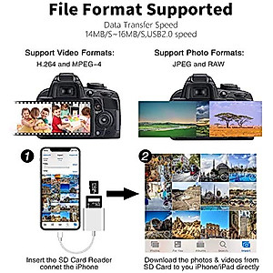 2 in 1 Lightning to SD Card Reader for iPhone, [Apple MFi Certified] Dual Slot Micro SD TF Trail Game Camera Memory Card Reader Adapter, Quickly Transfer Photos Videos Plug and Play