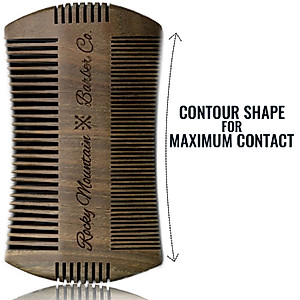 Beard Comb - Sandalwood Natural Hatchet Style for Hair - Anti-Static & No Snag, Handmade Wide & Fine Tooth Contour Brush Best for Beard & Moustache with Carrying Case Pouch