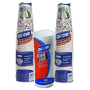 Dixie PerfecTouch WiseSize Coffee Design Insulated Paper Cup, 16oz Cups and Lids Bundle (16 oz, 50 Cups, 50 Lids)