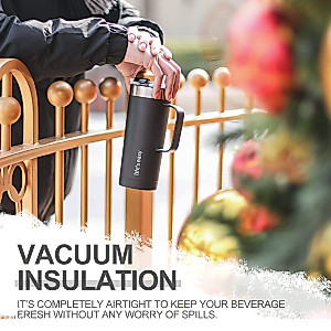 Life's Easy 20oz Stainless Steel Mug w/Handle - Double Wall Insulated Travel Tumbler w/Flip Lid - Leak Proof Tumbler - Thermal Cup for Coffee, Tea, Water & More - Keep Hot & Cold Drinks (Black)