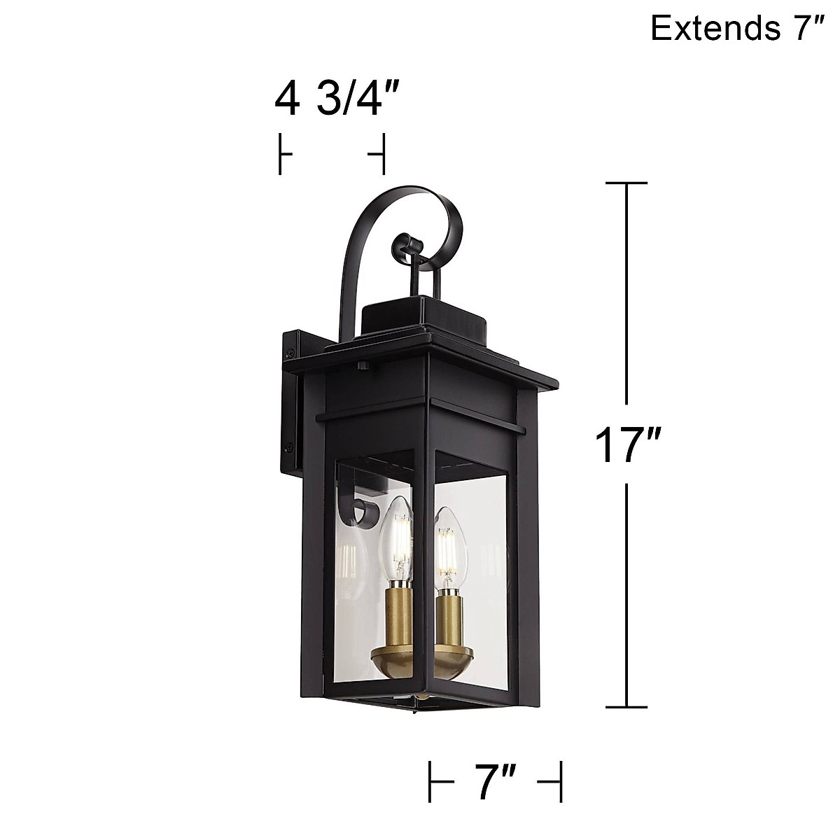 Franklin Iron Works Bransford Rustic Farmhouse Outdoor Wall Light Fixture Black 2-Light 17" Clear Glass Shade for Exterior Barn Deck House Porch Yard Patio Outside Garage Front Door Garden Home