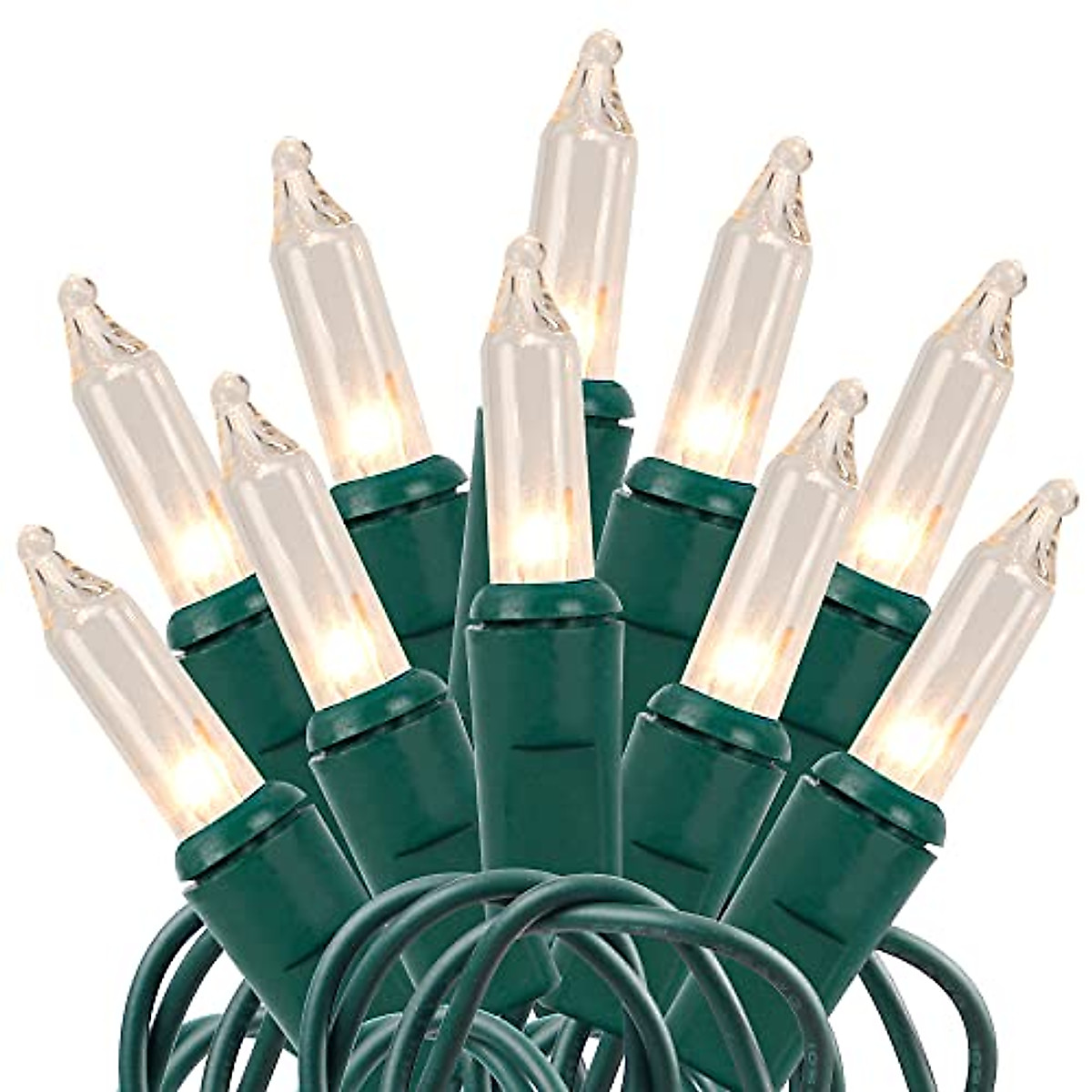 WATERGLIDE Christmas String Lights, 150 Lights 120V UL Certified Incandescent Clear Mini Green Wire Fairy Light, Xmas Tree Lights for Patio Wreath Garland Garden Outdoor Indoor Decoration