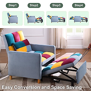 3-in-1 Single Chair Bed,Convertible Sleeper Sofa Chair Bed with Pillow,Multi-Functional Sleeper Chair with Adjustable Backrest,pullout Sofa Bed with Velvet Fabric for Apartment(Multicolor)