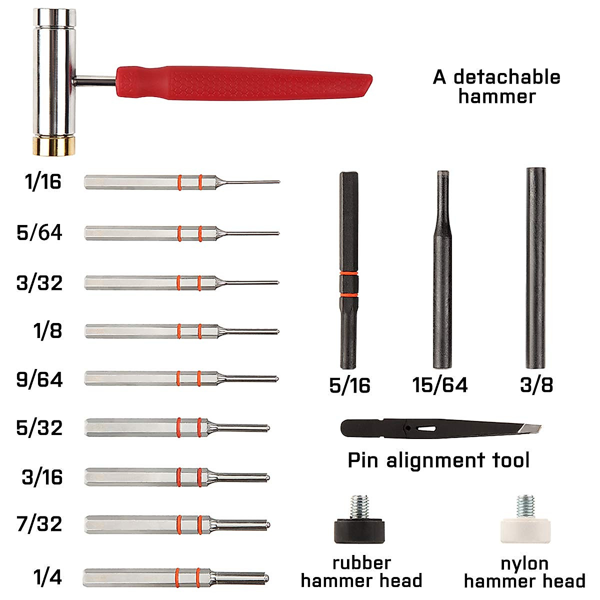 W WIREGEAR Punch Set Elite Tool Made of Solid Material Including Steel Punch and Hammer with Bench Block Ideal for Maintenance with Storage Case