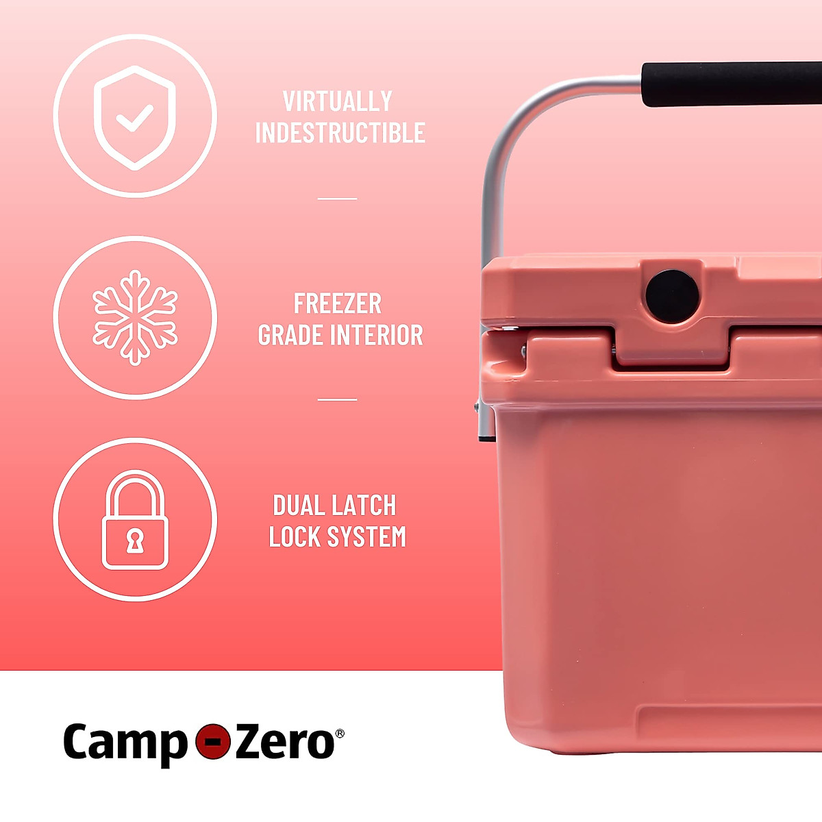 CAMP-ZERO 10L-10.6 Quart Portable Hard Cooler Ice Chest, Perfect for Drinks, Lunch, Beach, Picnics, Boating, Camping and Travel with 2 Molded-in Cup Holders and Folding Aluminum Handle