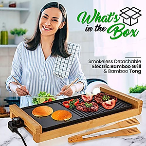 NutriChefKitchen Household Smokeless Indoor Grill, Nonstick Electric Grill, Detachable Bamboo, Tempaerature Control, Adjustable Temperature Knob, For Indoor BBQs with no smoke (Black)