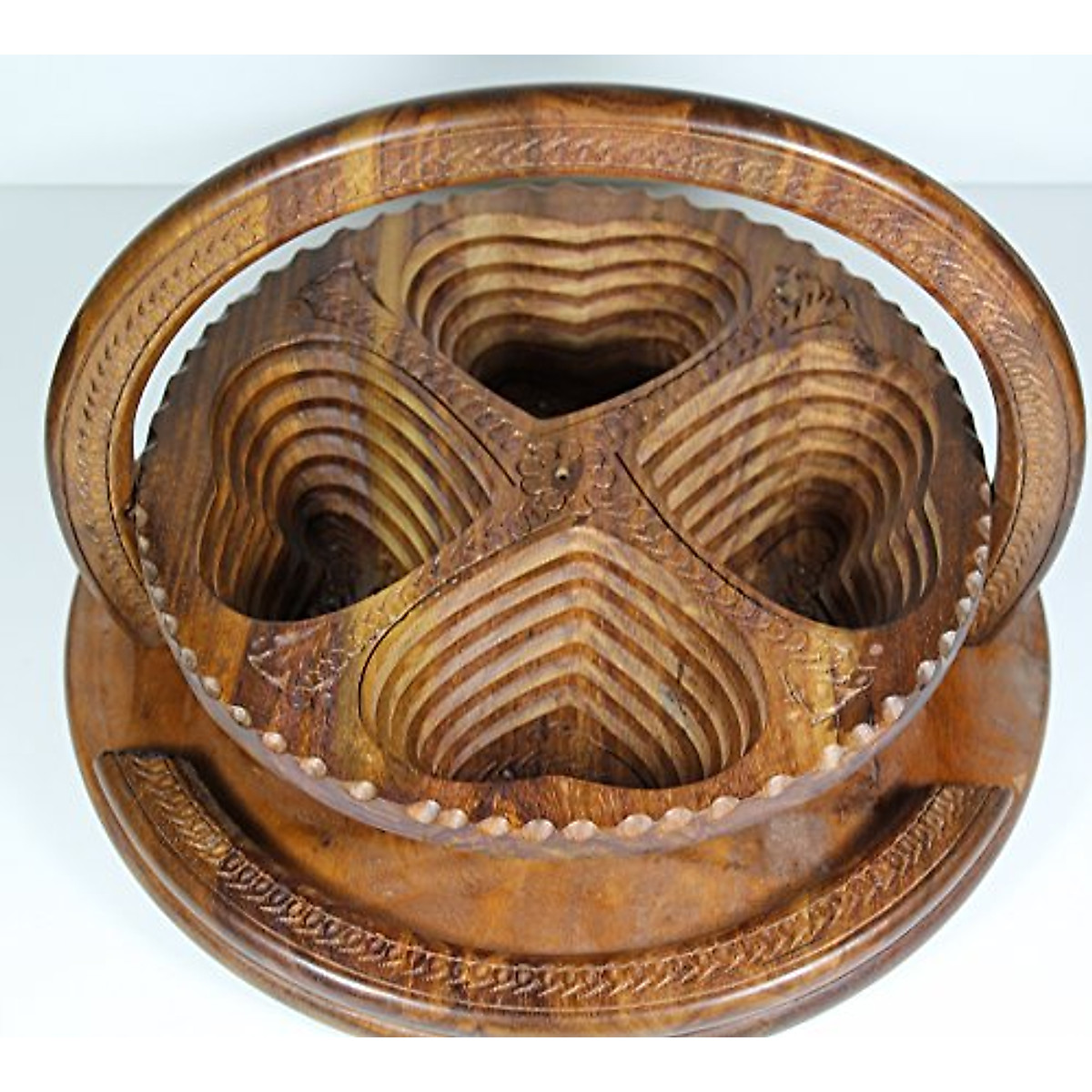 [GiftsNMemories 4 Hearts 12-Inch Wooden Collapsible Fruit Basket, Brown] Thanksgiving fruit Basket,Wooden fruit basket,Valentines fruit baskets,Wooden Trivet,Dry Fruit Basket