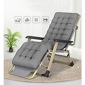 Oversize XL Reclining Chair Folding Zero Gravity Lounge Chair Deck Chairs Cotton Cushion for Garden Outdoor Patio Sun Loungers Bed Recliner Loading up to 300kg with Head Pillow in Gray