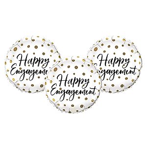 Set of 3 Happy Engagement Gold Polka Dot Bridal Shower 18" Foil Balloons