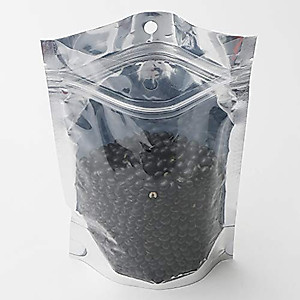 Ellbest 100Pcs Stand Up Clear Silver Zip Lock Resealable Aluminum Mylar Foil Plastic Packaging Bag for Food Beans Coffee Cookie 5.5x7.5 inch
