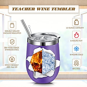 36 Pcs Teacher Appreciation Gift Sets 12 Oz Teacher Wine Tumbler for Women Valentines Day Gift for Teacher Thank You Gift Teacher Birthday Gifts Best Teacher Ever Cup and Keychain (Multi Color)