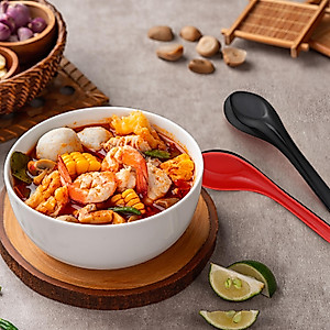 Hushee 100 Pcs Asian Chinese Soup Spoons 6.3 Inches Japanese Korean Soup Spoons Miso Soup Spoons Red and Black Spoons Bulk with Hook for Melamine Soba Wonton Rice Pho Ramen Noodle Soups Dumpling