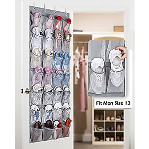 SLEEPING LAMB 28 Breathable Mesh Pockets Over The Door Shoe Rack Hanging Shoe Organizer for Closet Shoe Holder for Men Sneakers, Women Heels, with 4 Metal Hooks, Grey