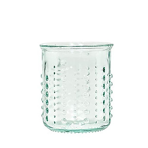 Amici Home Urchin DOF Glass and Bottle Set | 12 Oz Glasses & 34 Oz Bottle | Italian Made, Recycled Green Glass | Hobnail Drinkware for Water, Juice, Cocktails (Set of 6 Glasses & Bottle)