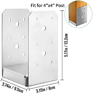 HomiShare 4"x 4" Post Base, 4Pcs Stainless Steel Post Anchor (Inner Size:3.74 x 3.15"), Adjustable Post Bracket Fits for 4"x4" Wood Post, Post Base for Rough Size Lumber (4"x4", 4Pcs)
