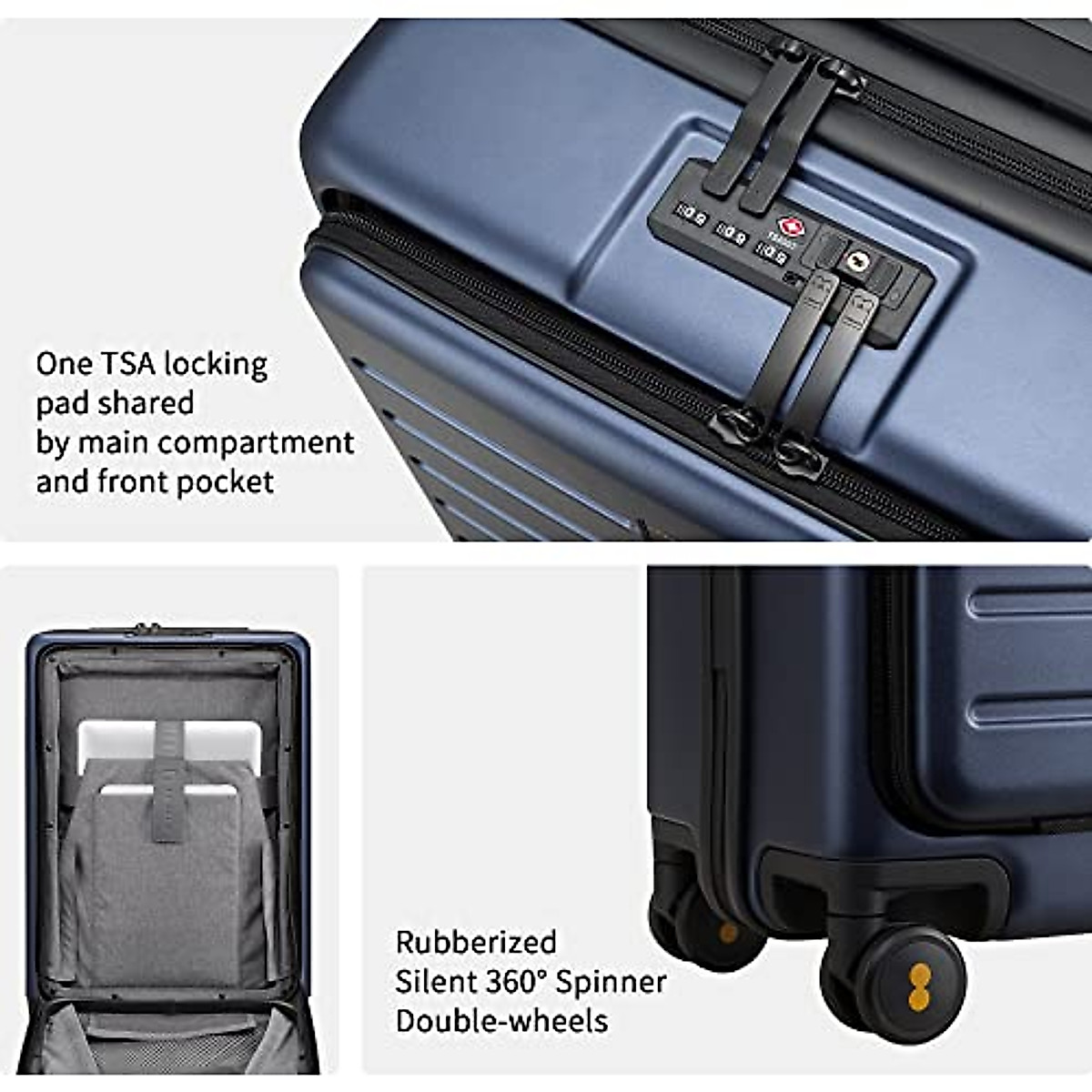 LEVEL8 Road Runner 20 Inch Luggage with Front Compartment, Suitcase with Wheels, Hard Shell Travel Luggage, Lightweight Spinner Luggage, TSA Locks-Navy Blue
