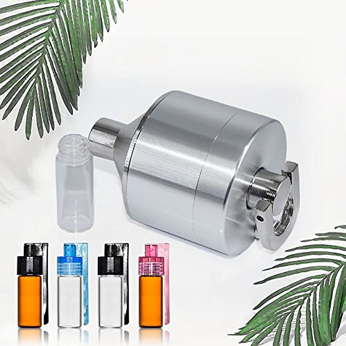 Aluminium Alloy Grinder, Portable Spice Grinder with Storage Bottle, Silver, 1+4 Piece