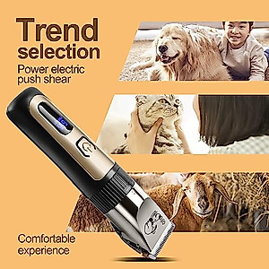 AJELU Dog Clippers, Cordless Low Noise Rechargeable Electric Dog Grooming Clipper Kit, Adjustable Clipper Comb & Detachable Blades Dog Trimmer, Suitable for Dogs, Cats, Pets