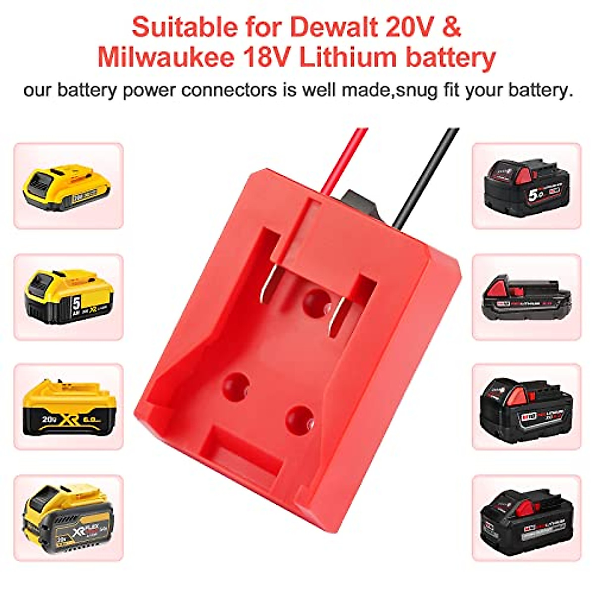 ZLWAWAOL Power Wheel Adapter with Fuse & Switch,Battery Adapter for Dewalt 20V for Milwaukee M18 18V Battery,with 14 Gauge Wire,Power Convertor for DIY Ride On Truck,RC Toys,Robotics and Work Lights