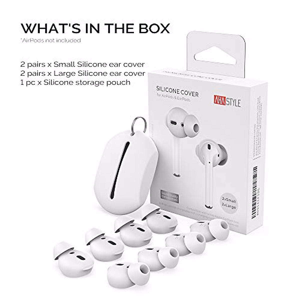 AHASTYLE 4 Pairs AirPods Ear Tips Silicone Earbuds Cover [Not Fit in The Charging Case] Compatible with Apple AirPods (2 Pair Large & 2 Pairs Small, White)