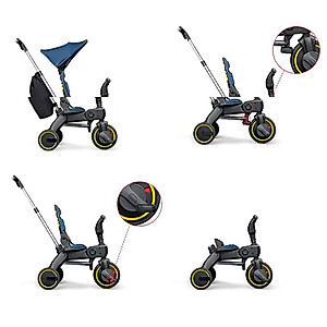 ZWJ-Children Tricycle Kid Trike Foldable Children Push Trike Portable Kids Tricycle with Seat Belt，Safe Canopy Bike, Gift for 1-3 Years Old