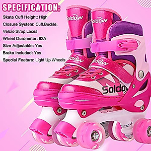 Soldow Adjustable Roller Skate Light up Rollerskates for Girls Boys, Flashing Kids Roller Skates with Full Illuminating Wheels
