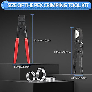 CAMWAY PEX Crimping Cinch Tool & PEX Cutter with 50PCS Ear Hose Clamps 1/2" 3/4" for Fastening Stainless Pipe Clamps from 3/8-Inch to 1-Inch