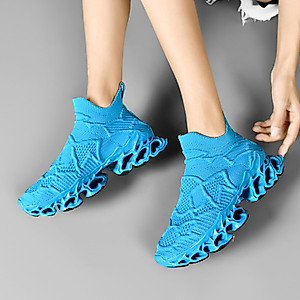 Nuofado Men Women Slip on Sport Trail Running Athletic Blade Sneakers Walking Shoes Tennis Shoes Blue Size 13.5 Women/12 Men