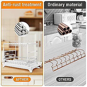 kenvc Dish Drying Rack,Large Dish Drying Rack，Dish Drainers for Kitchen Counter,Board Holder, 6 Cup Holder，Removable Large Capacity Dish Drainer, Rust-Proof Dish Drainer, White