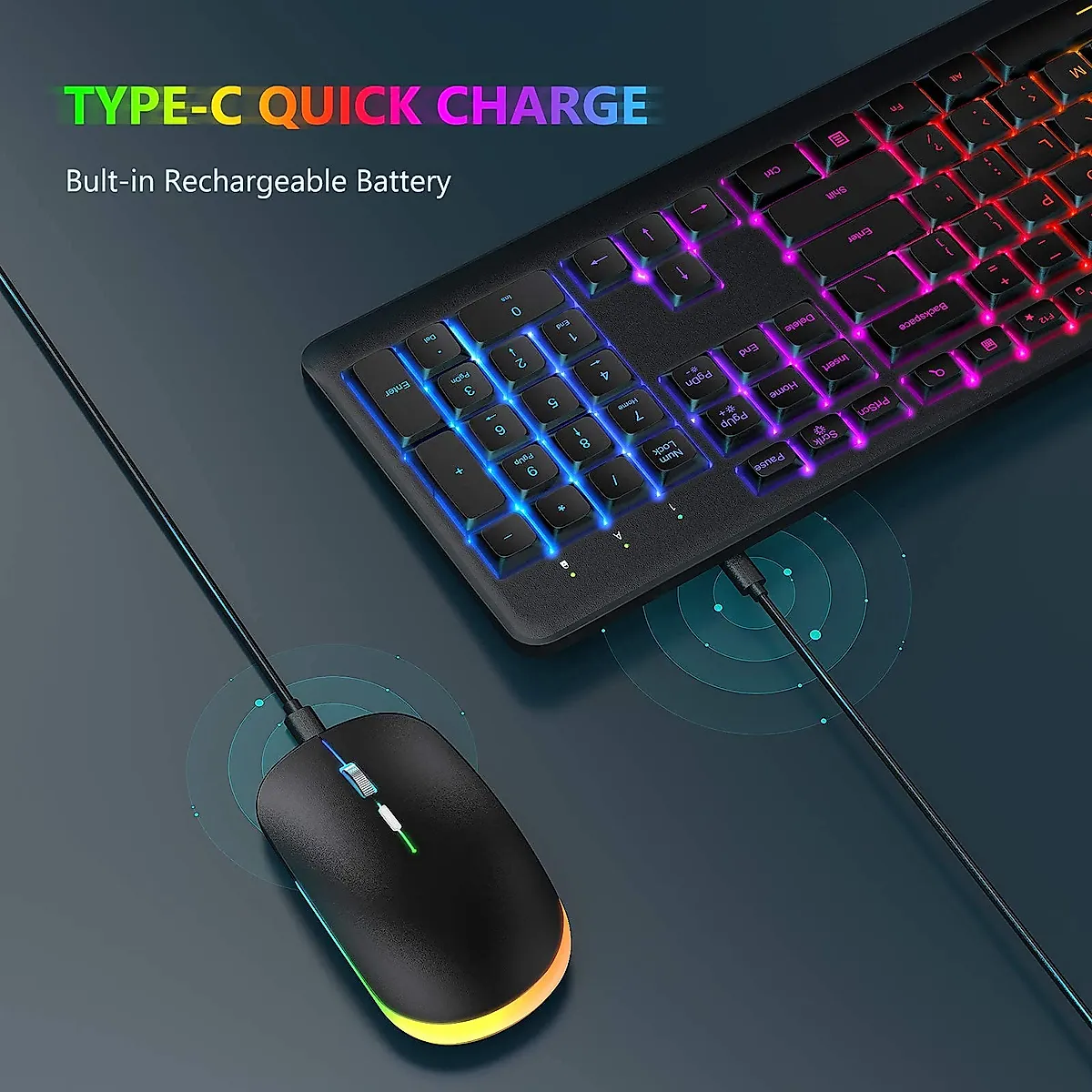 Wireless Keyboard and Mouse Combo Backlit , seenda Rechargeable Full ...