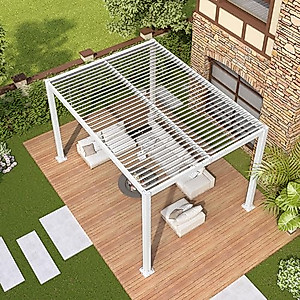 StarEcho Louvered Pergola 10 x 13 Ft with Integrated Drainage System - Durable Aluminum Outdoor Structure for Backyard, Garden, and Terrace - Adjustable Roof Gazebo for Easy Installation（White）
