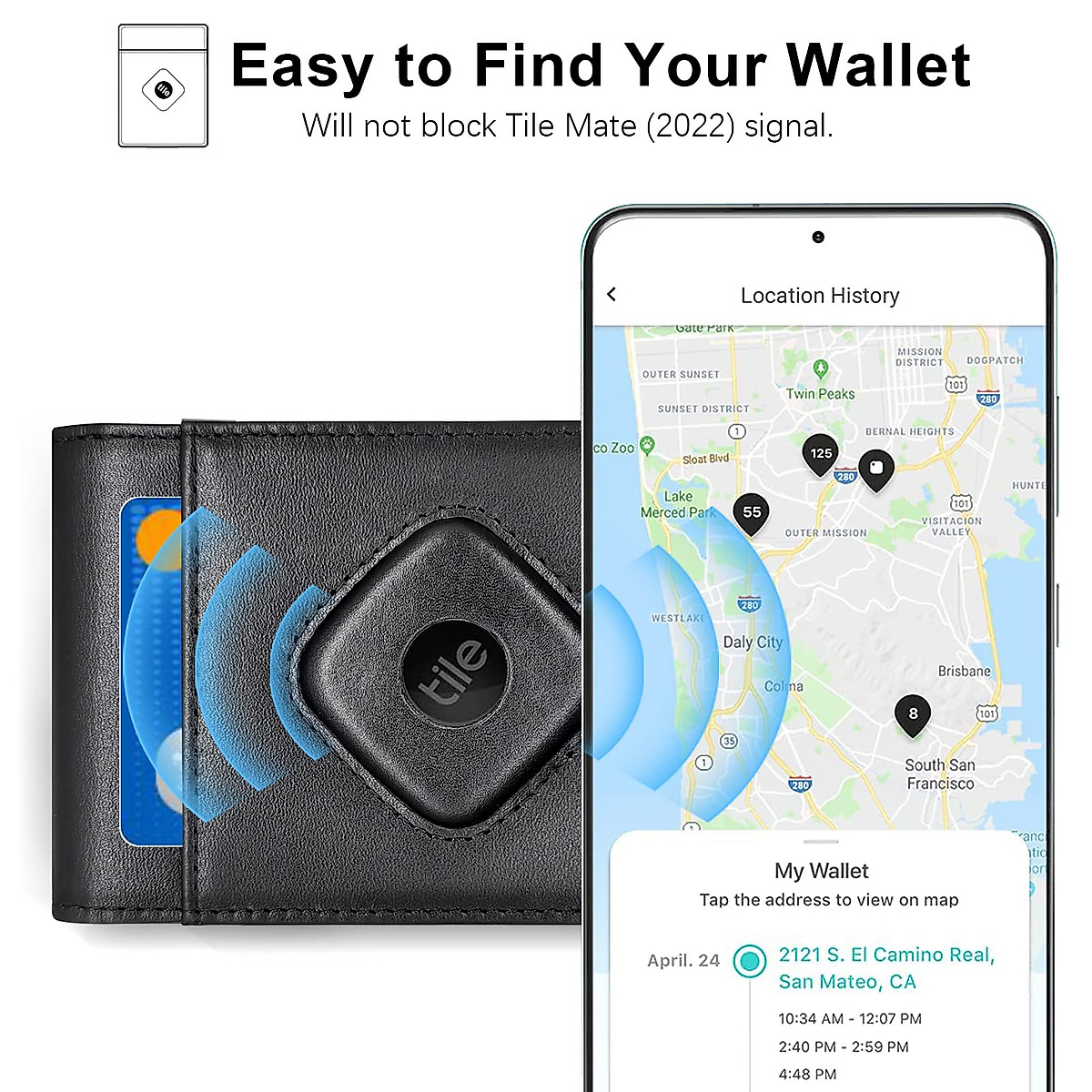 SwanScout Wallet for Tile Mate (2022), Cash Pocket Version, RFID Blocking Genuine Leather Bifold Wallet with Gift Box (Not Include Tracker)