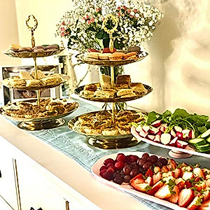 Two Set of Three Tier Cake Stand and Fruit Plate by Imillet -Stainless Steel Stand of Golden for Cakes Desserts Fruits Candy Buffet Stand for Wedding &Home&Party Serving Platter (2 pack) …